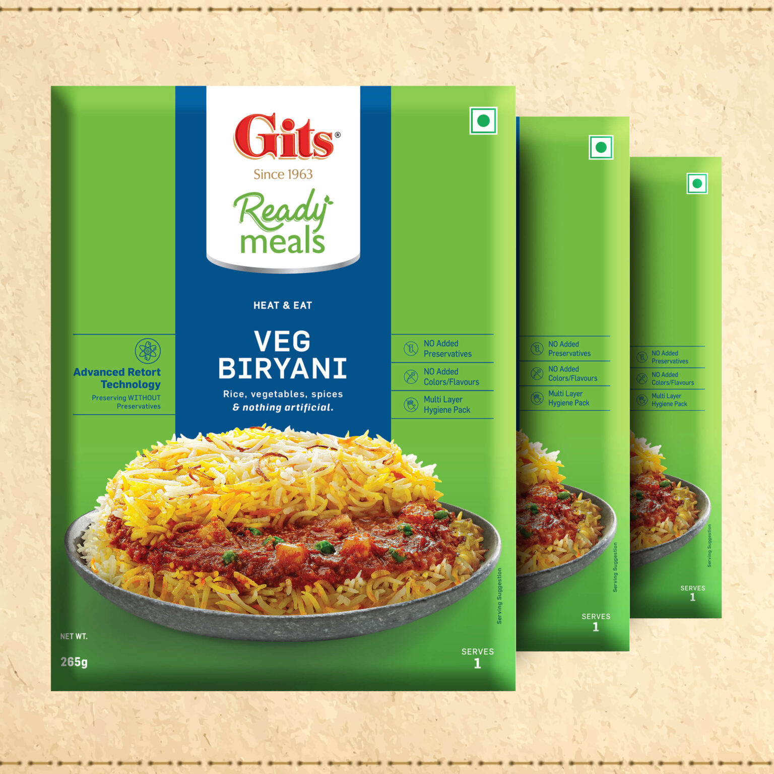 Veg Biryani - Pack of 3 - Gits Food