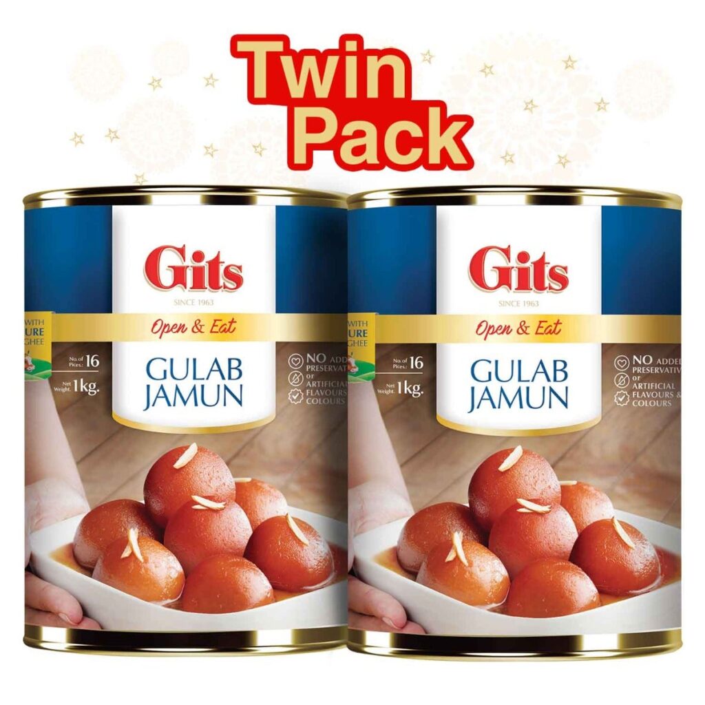 Gulab Jamun Tin 1kg (Twin Pack) @ Rs 440 - Gits Food