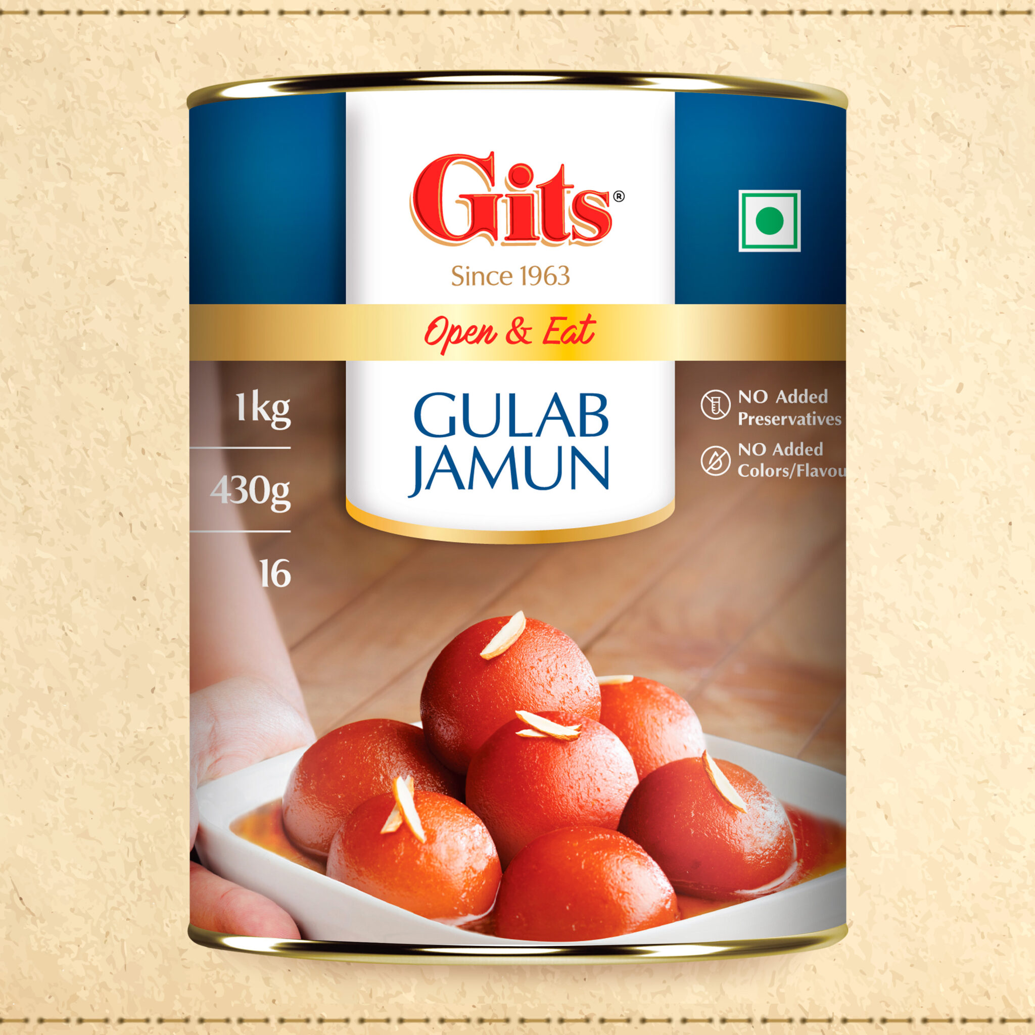 Gits Ready-to-Eat Gulab Jamun Tins 1 kg (Pack of 2) - Gits Food