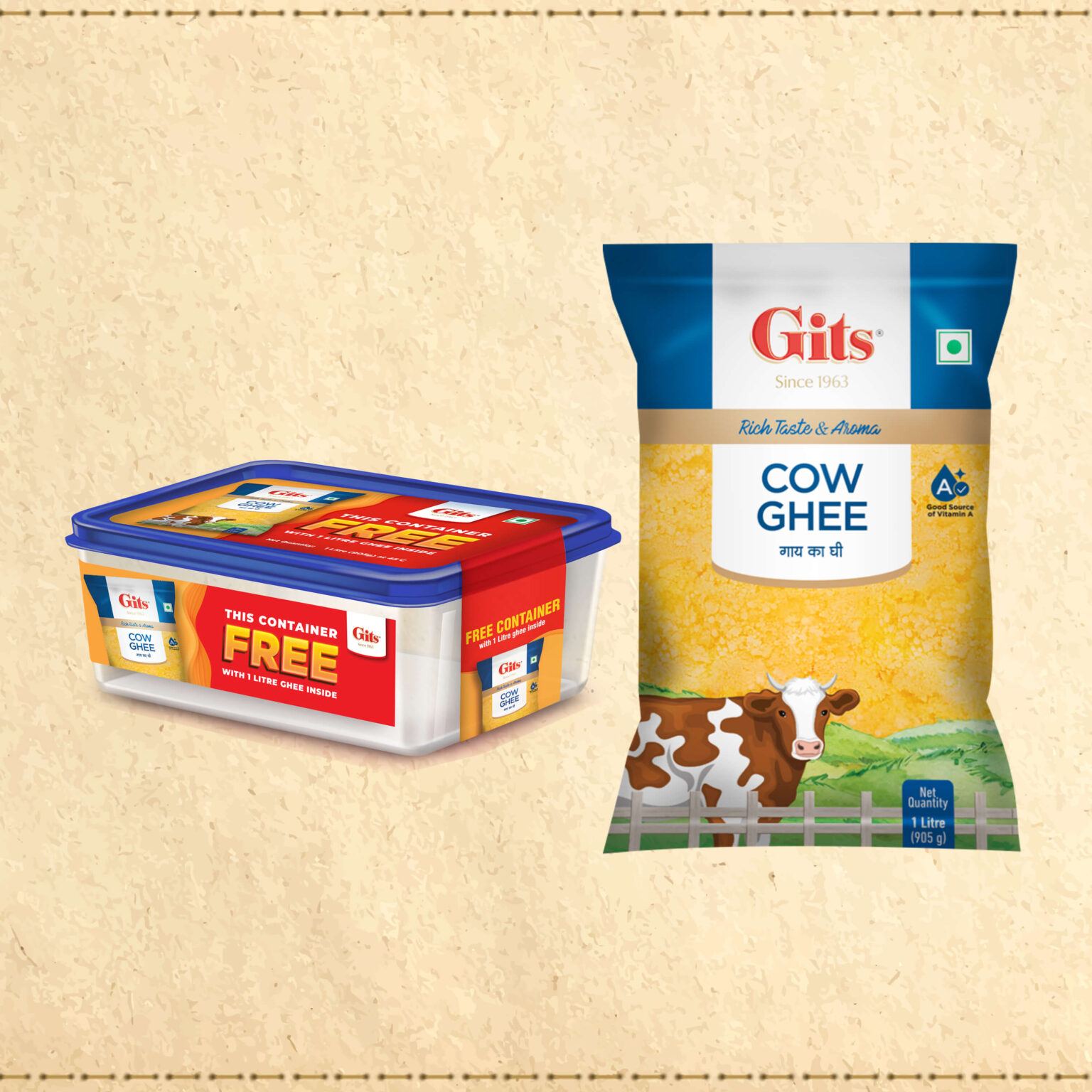 Gits Cow Ghee with Free Container - Gits Food