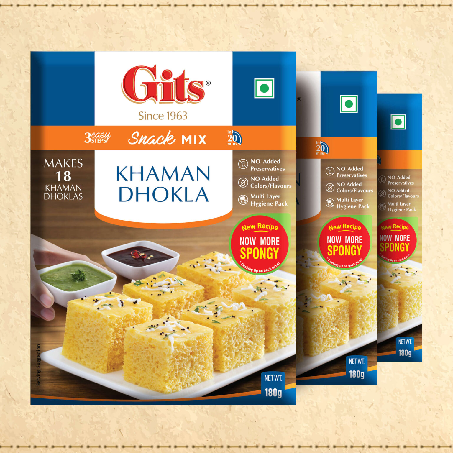 Khaman Dhokla Mix 180gm (Pack of 3) - Gits Food