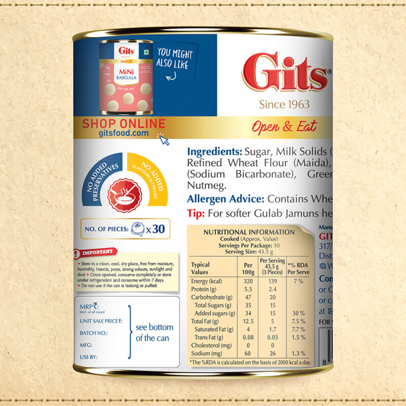 Mini Gulab Jamun - Open & Eat Tin - Gits Food